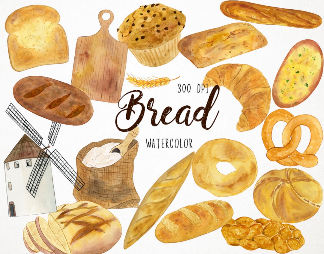 Watercolor Bread Clipart, Bread Graphics, Bakery Clipart, Baker Clipart ...
