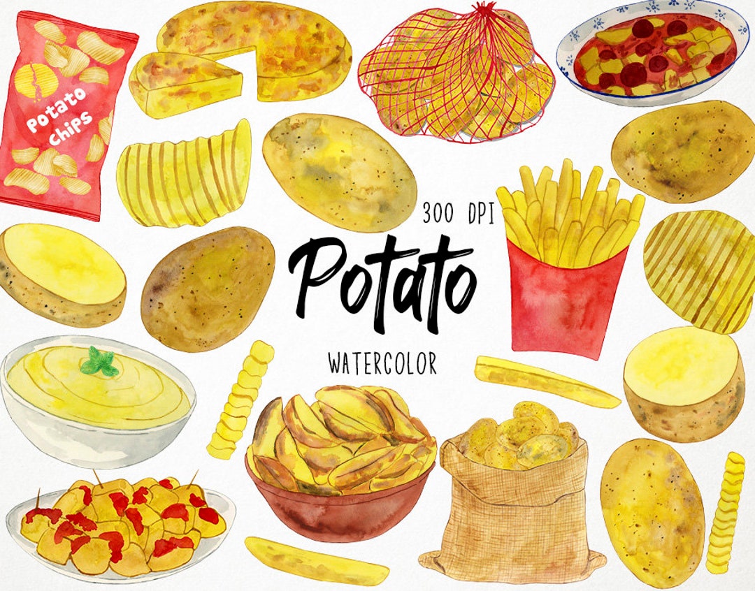 Watercolor Potato Clipart, Vegetable Clipart, Chips Clipart, Potatotes ...