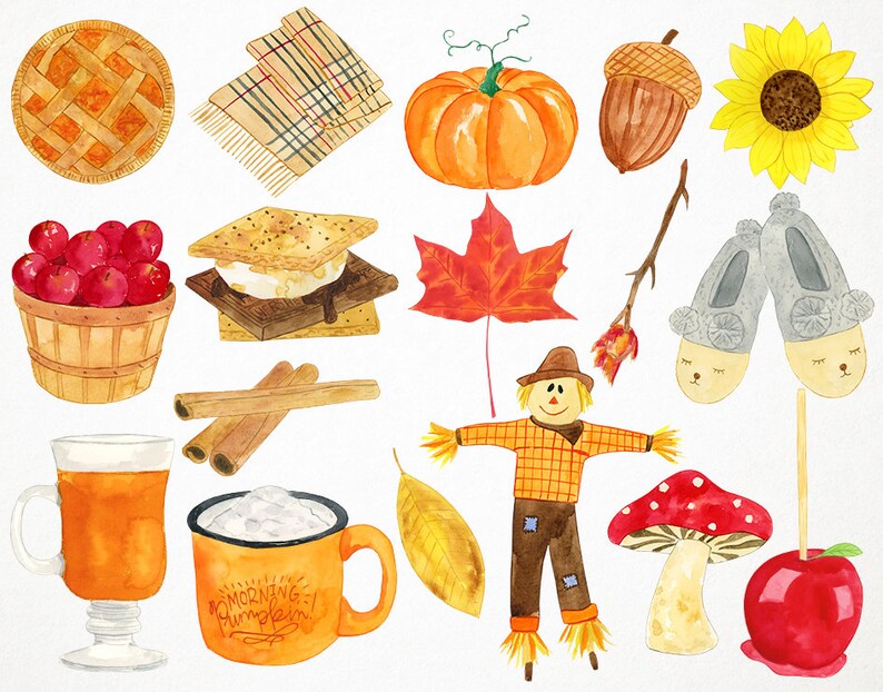 Fall Clipart, Fall Clip Art, Fall Watercolor Clipart, Autumn Clipart ...