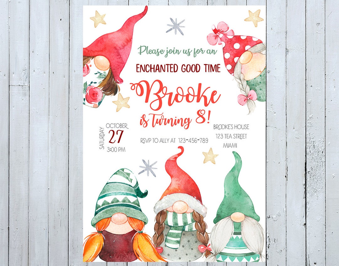 Gnome Birthday Invitation, Gnome Invitation, Gnome Invite, Gnome Party ...