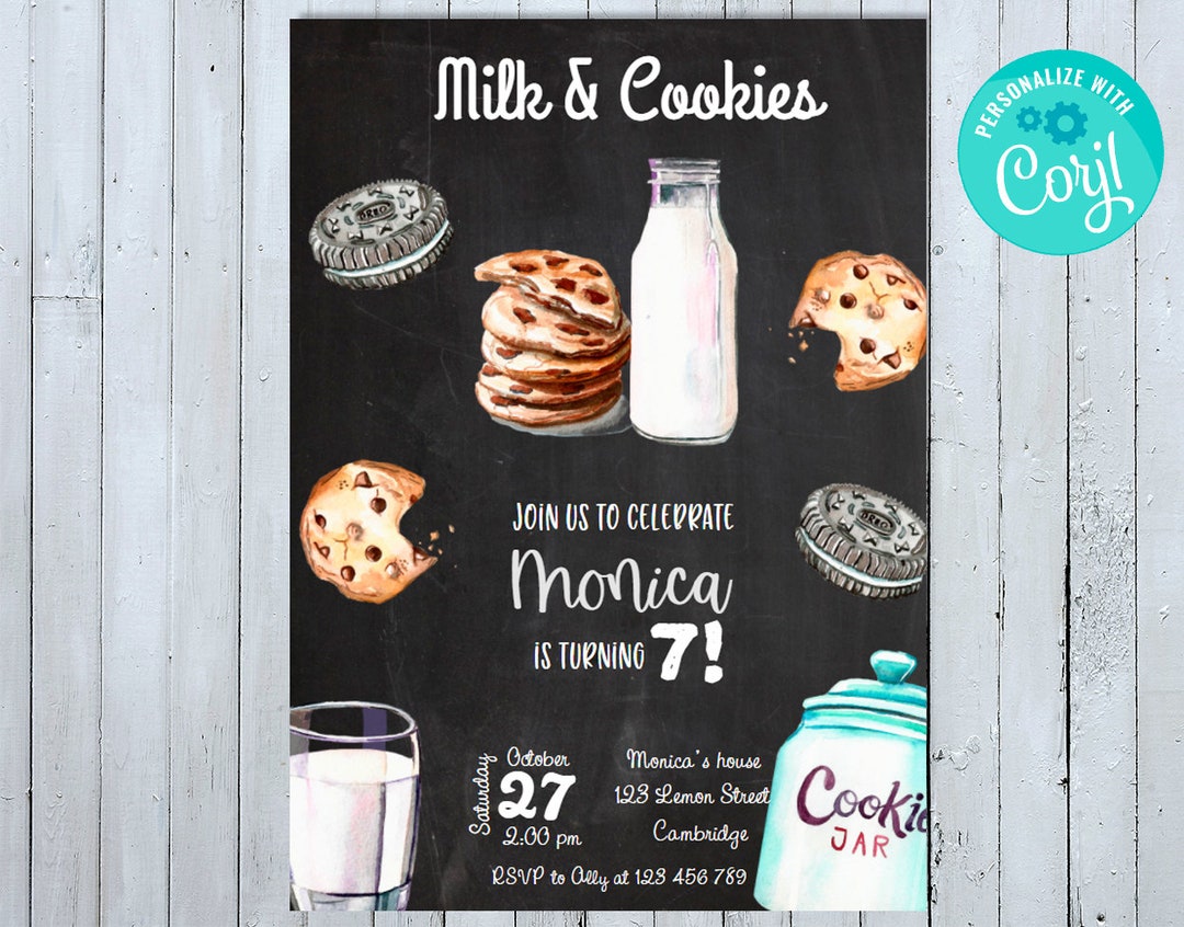 Editable Milk and Cookies Birthday Invitation Milk and - Etsy
