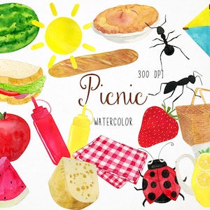 Picnic Clipart, Picnic Clip Art, Picnic Watercolor Clipart, Lemonade ...