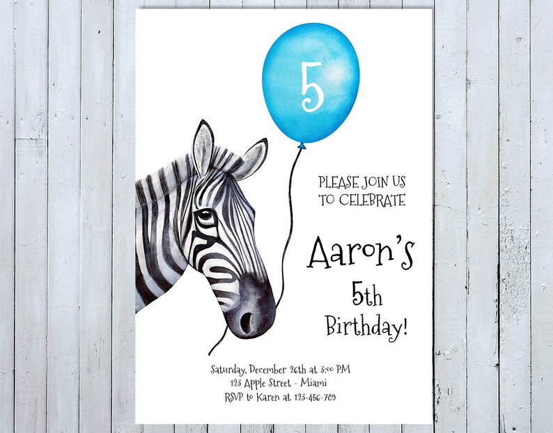 Zebra Birthday Invitation, Zebra Invitation, Safari Birthday Invitation ...