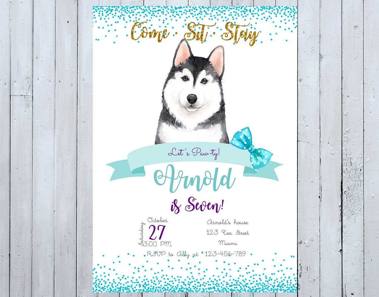 Husky Invitation, Husky Invite, Husky Birthday Invitation, Pawty ...