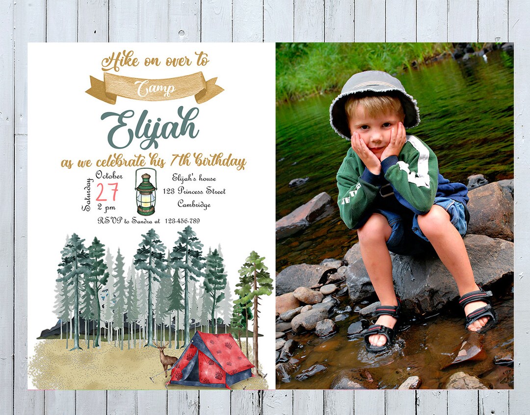 Camping Birthday Invitation With Photo, Outdoor Invitation, Adventure ...