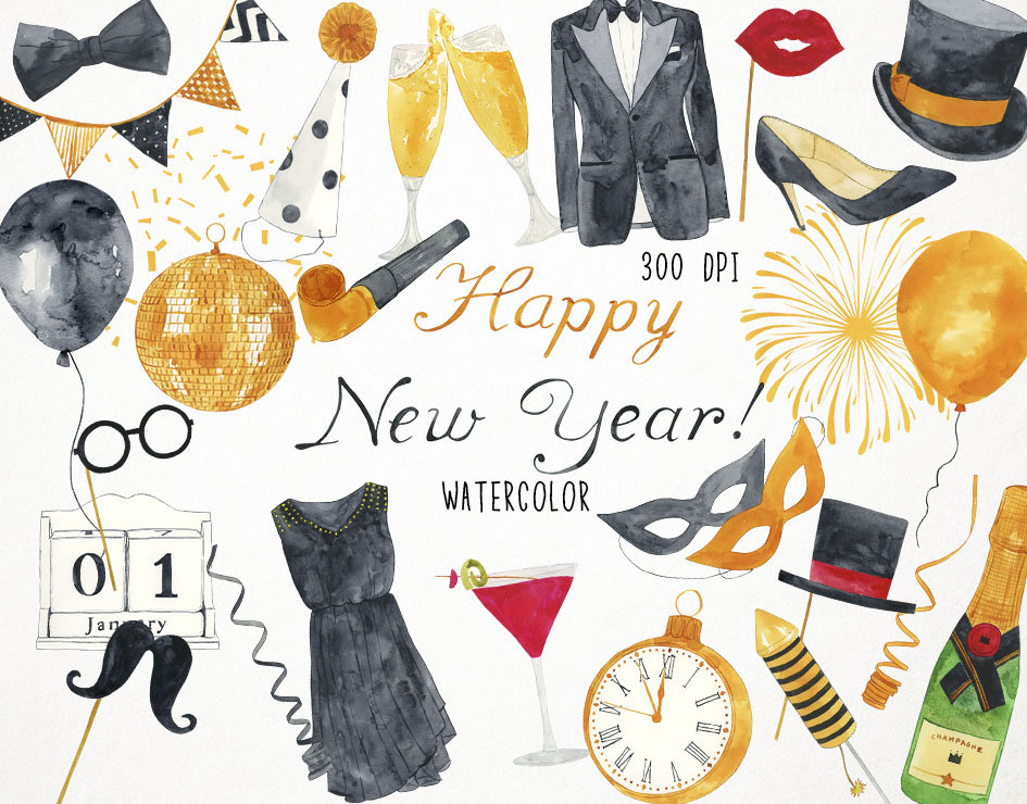 New Years Clipart New Year Clipart Happy New Year Clipart | Etsy