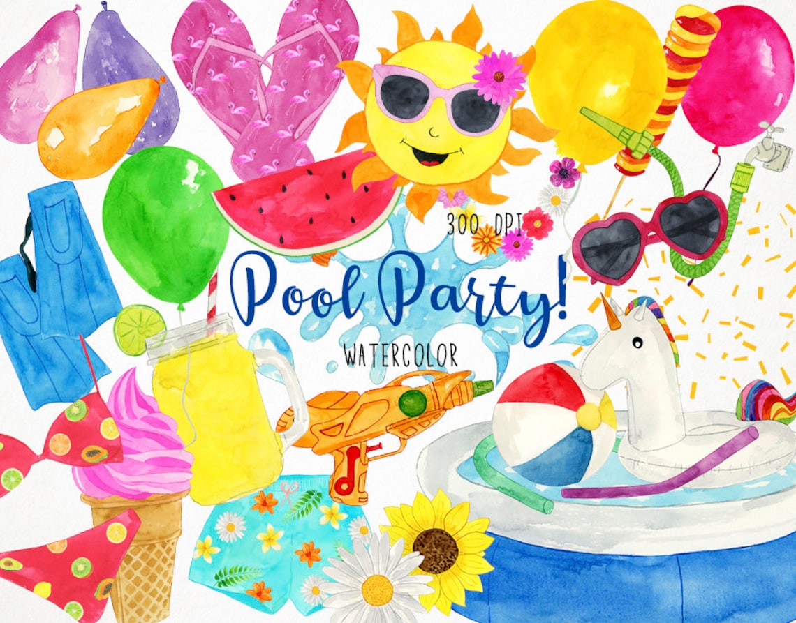 Pool Party Clipart Summer Clipart Summer Clip Art Pool - Etsy