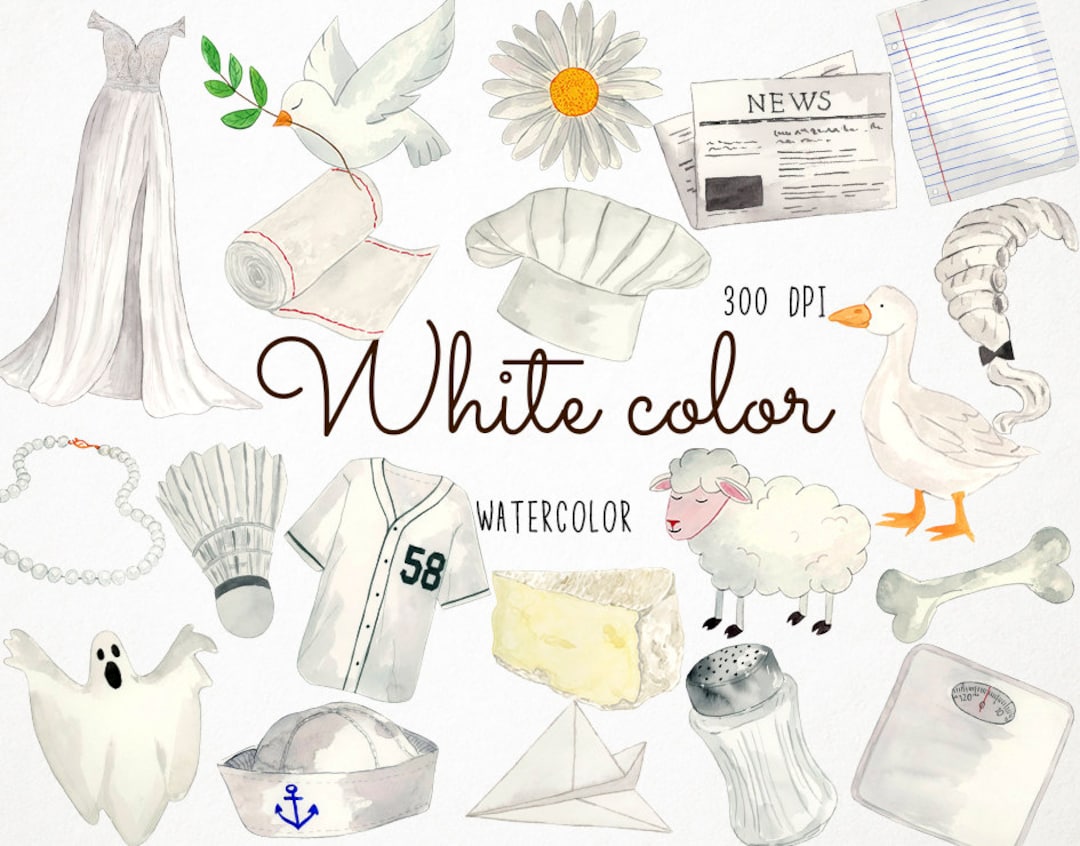 Watercolor White Clipart, White Color Clipart, White Objects Clipart ...