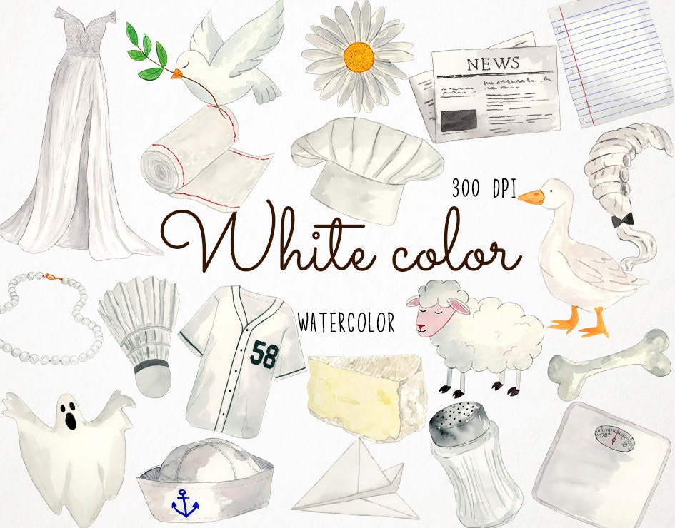 Watercolor White Clipart White Color Clipart White Objects - Etsy