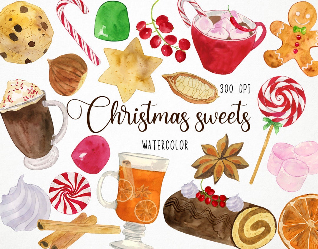 Watercolor Christmas Sweets Clipart, Xmas Sheets Clipart, Christmas ...