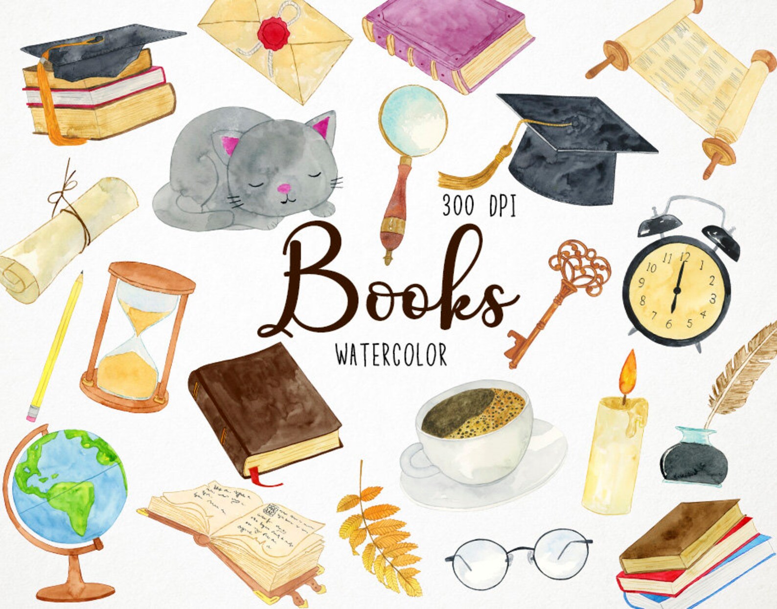 Watercolor Books Clipart Reading Clipart Library Clipart | Etsy