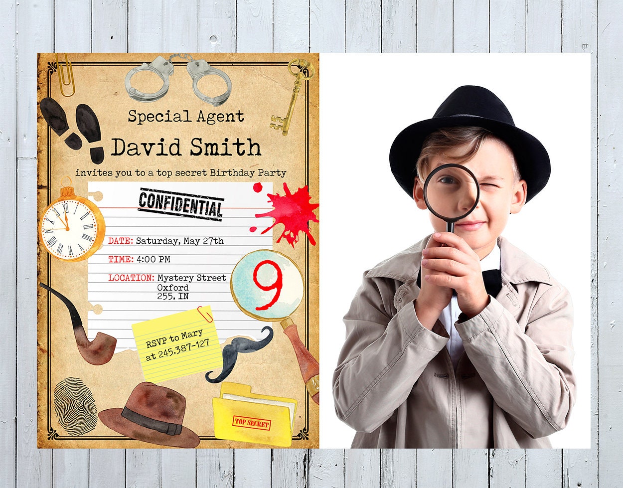 Detective Invitation with Photo Detective Birthday Invitation | Etsy