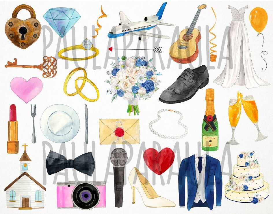 Watercolor Wedding Clipart, Engagement Clipart, Bride Clipart, Marriage ...