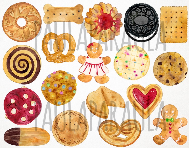 Watercolor Cookies Clipart Biscuits Clipart Bakery Clipart - Etsy