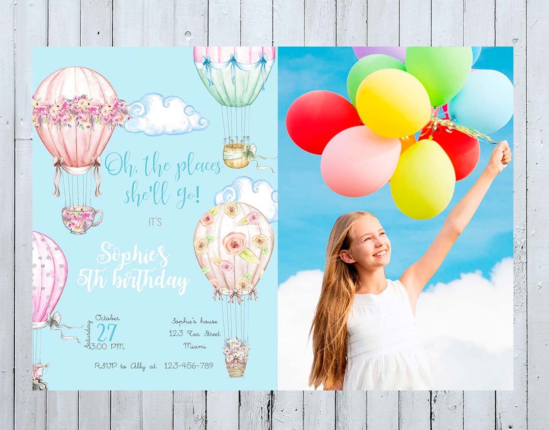 Hot Air Balloon Invite With Photo, Hot Air Balloon Invitation, Hot Air ...