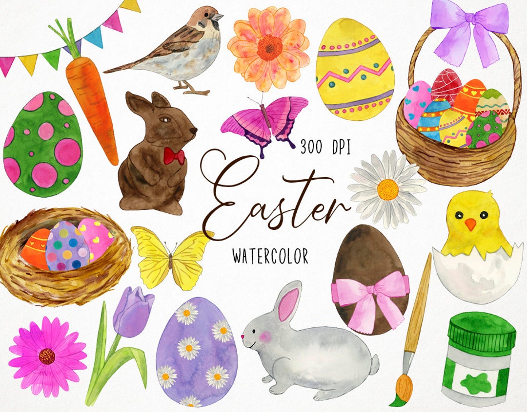 Watercolor Easter Clipart, Spring Clipart, Holiday Clipart, Springtime ...