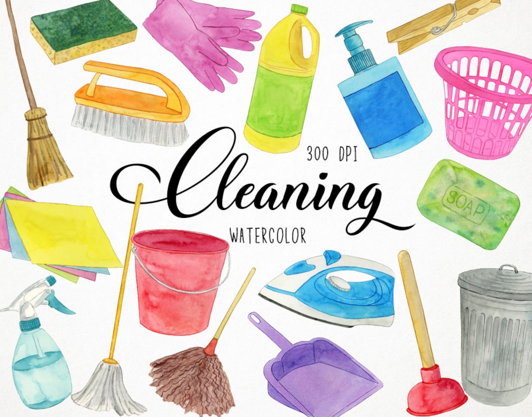 Watercolor Cleaning Clipart, Home Chores Clipart, House Chores Clipart ...