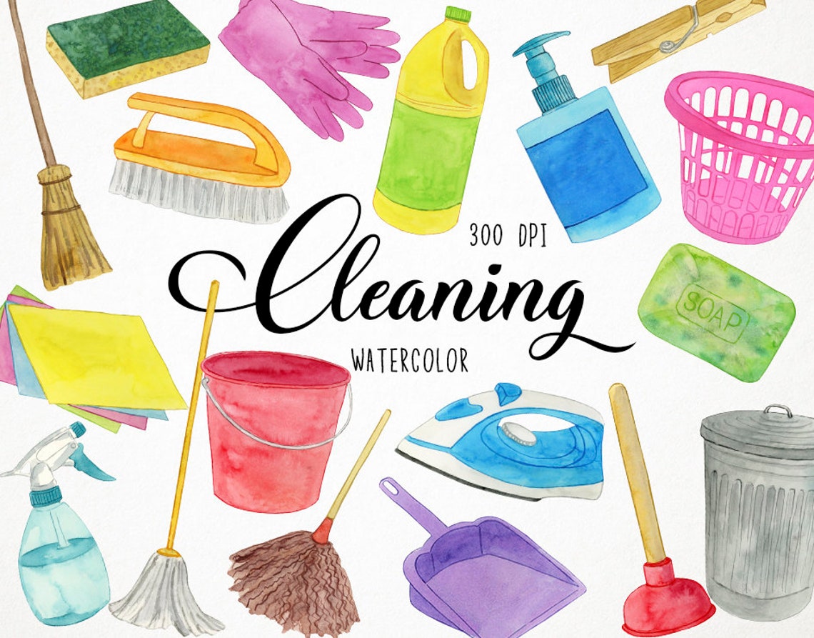 Watercolor Cleaning Clipart Home Chores Clipart House Chores - Etsy