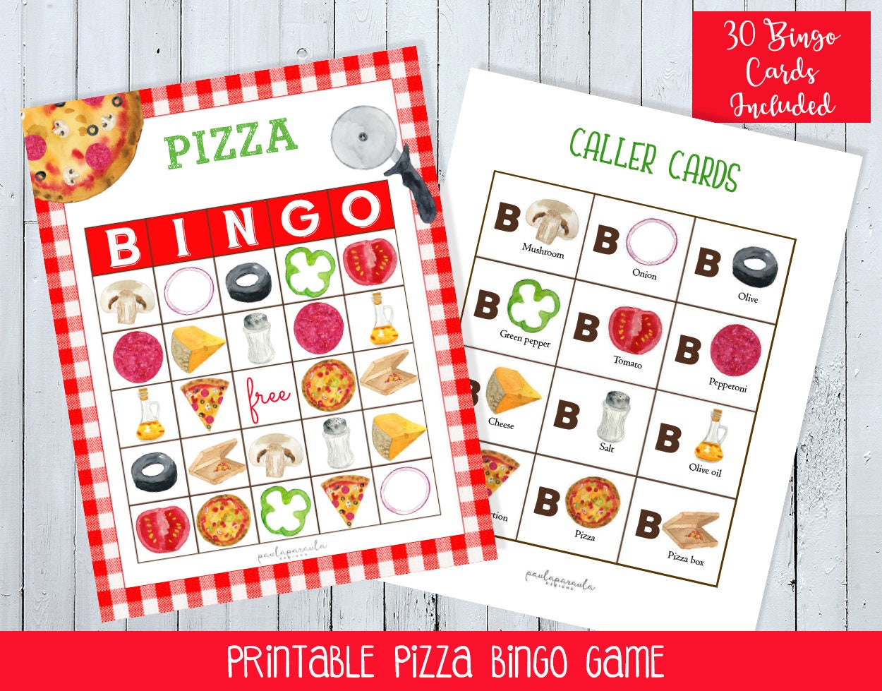 Pizza Bingo Printable Pizza Bingo Cards Pizza Bingo Game | Etsy