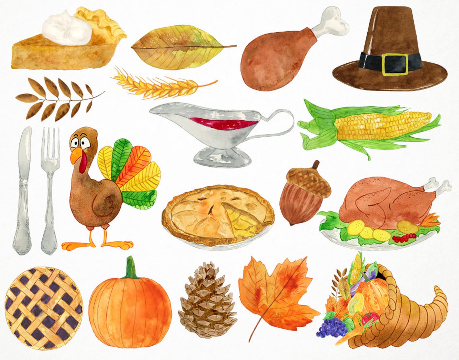 Thanksgiving Clipart, Watercolor Thanksgiving Clipart, Thanksgiving ...