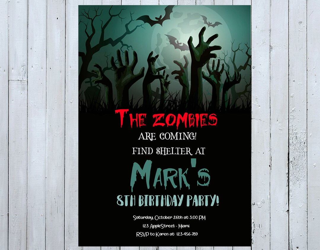 Zombie Birthday Invitation, Zombie Invitation, Zombie Party, Zombie ...