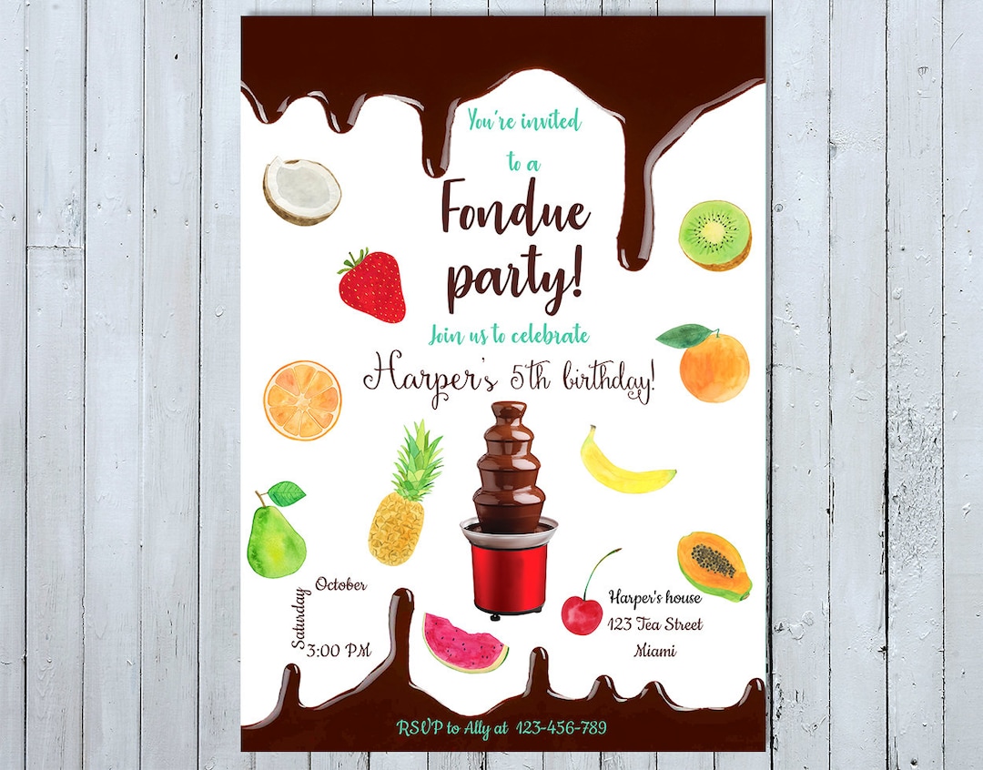 Fondue Invitation, Fondue Party, Chocolate Invitation, Fondue Invite ...