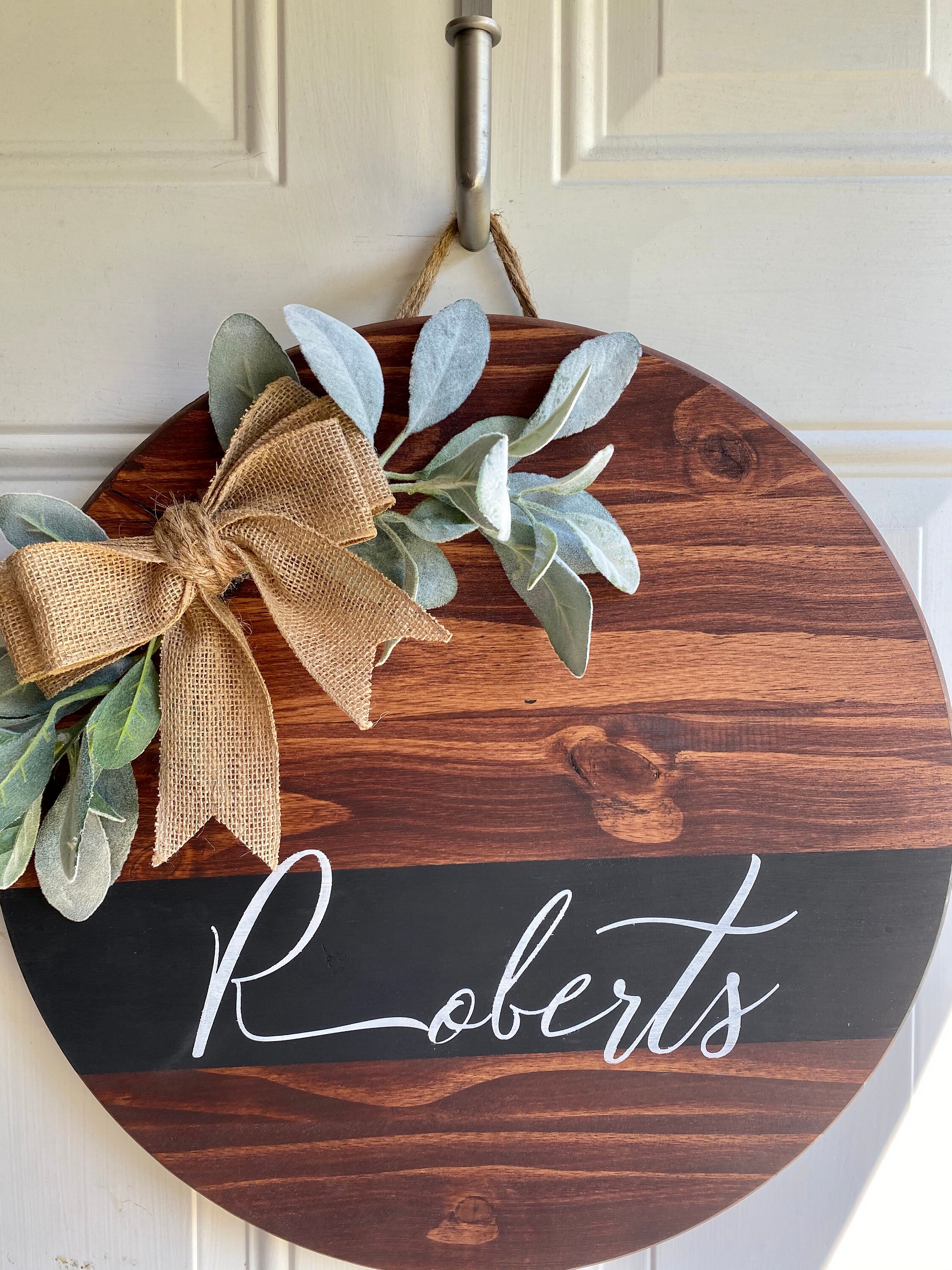 Round Front Door Hanger Customized with Last Name wooden door | Etsy