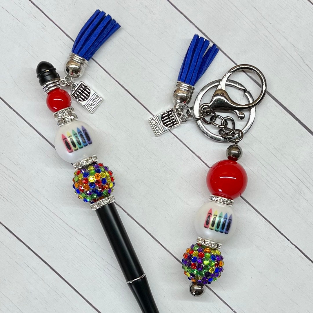 Crayon Pen Crayon Keychain Beaded Pens Beaded Keychain - Etsy