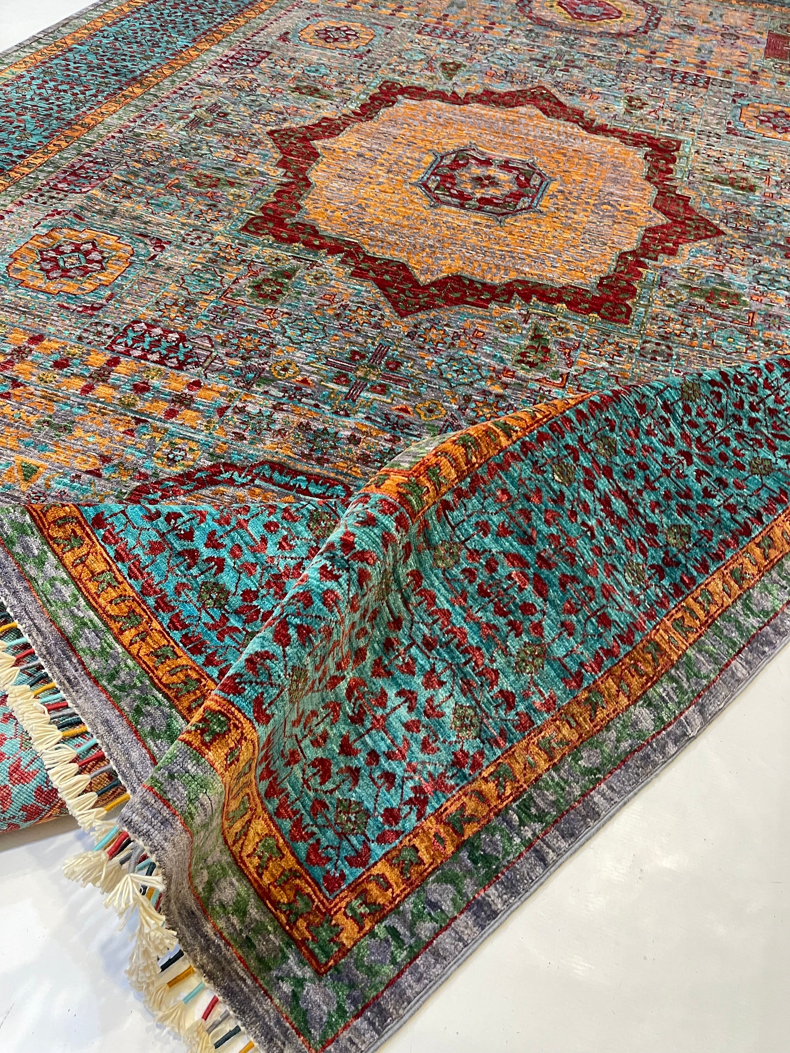 7x10 Blue Mamluk Rug - Turquoise Blue Hand Knotted Veg Dyes Wool ...