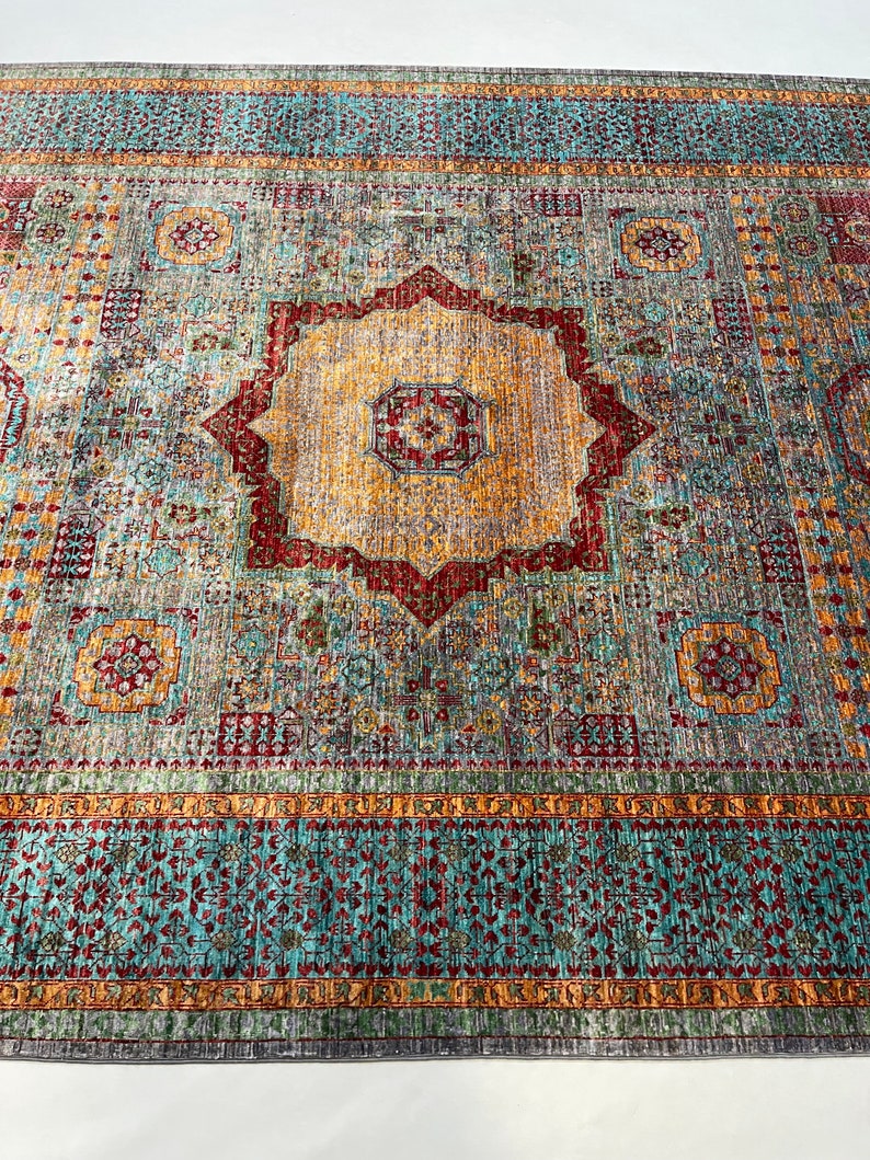 7x10 Blue Mamluk Rug - Turquoise Blue Hand Knotted Veg Dyes Wool ...