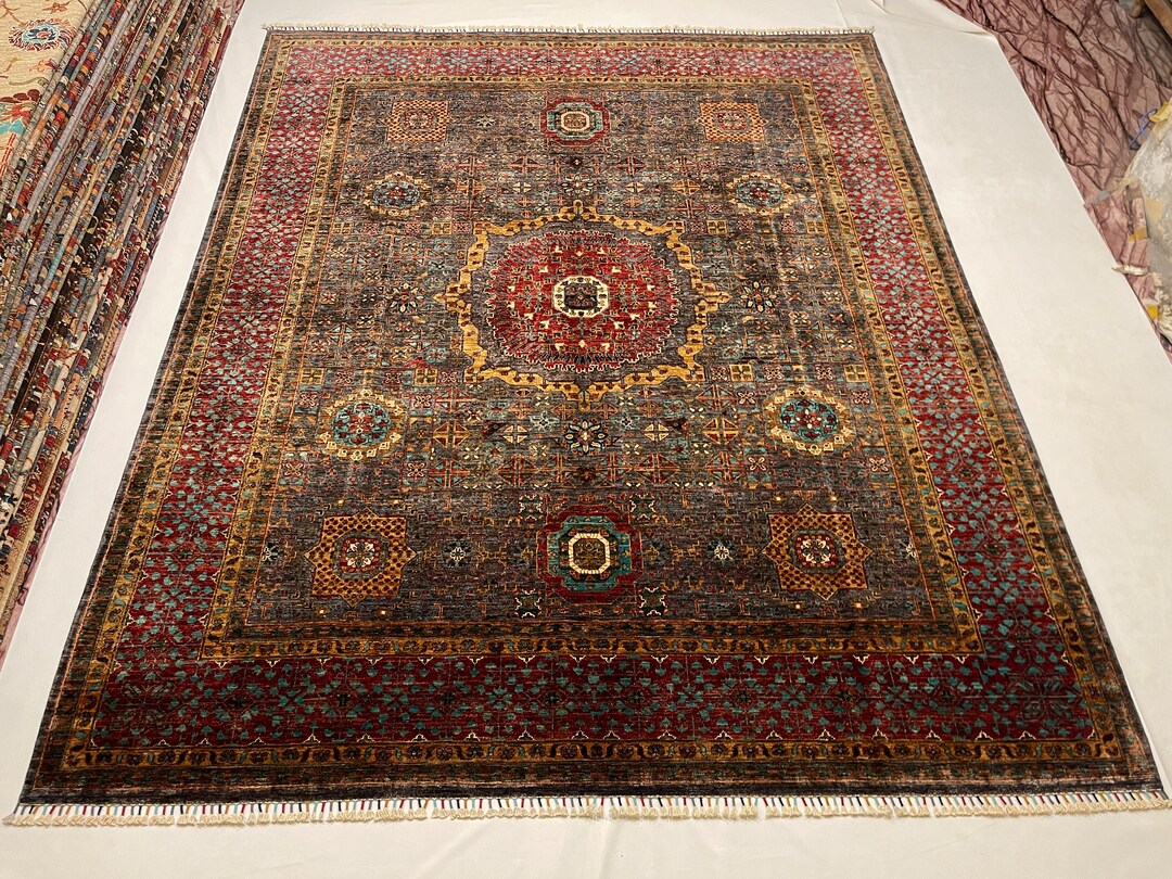 8x10 Turkish Mamluk Area Rug - Dark Red and Gray High Quality Hand ...