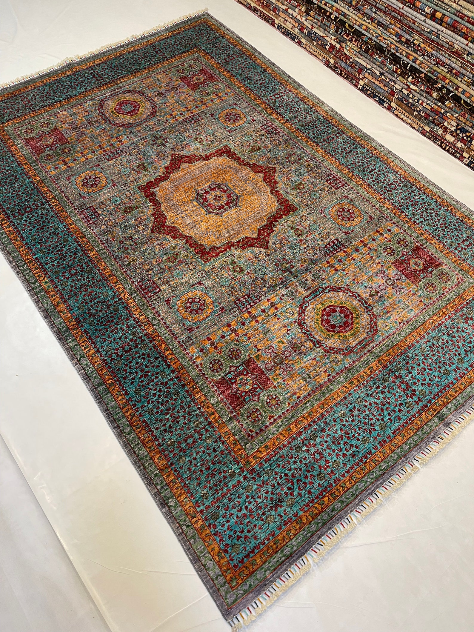 7x10 Blue Mamluk Rug - Turquoise Blue Hand Knotted Veg Dyes Wool ...