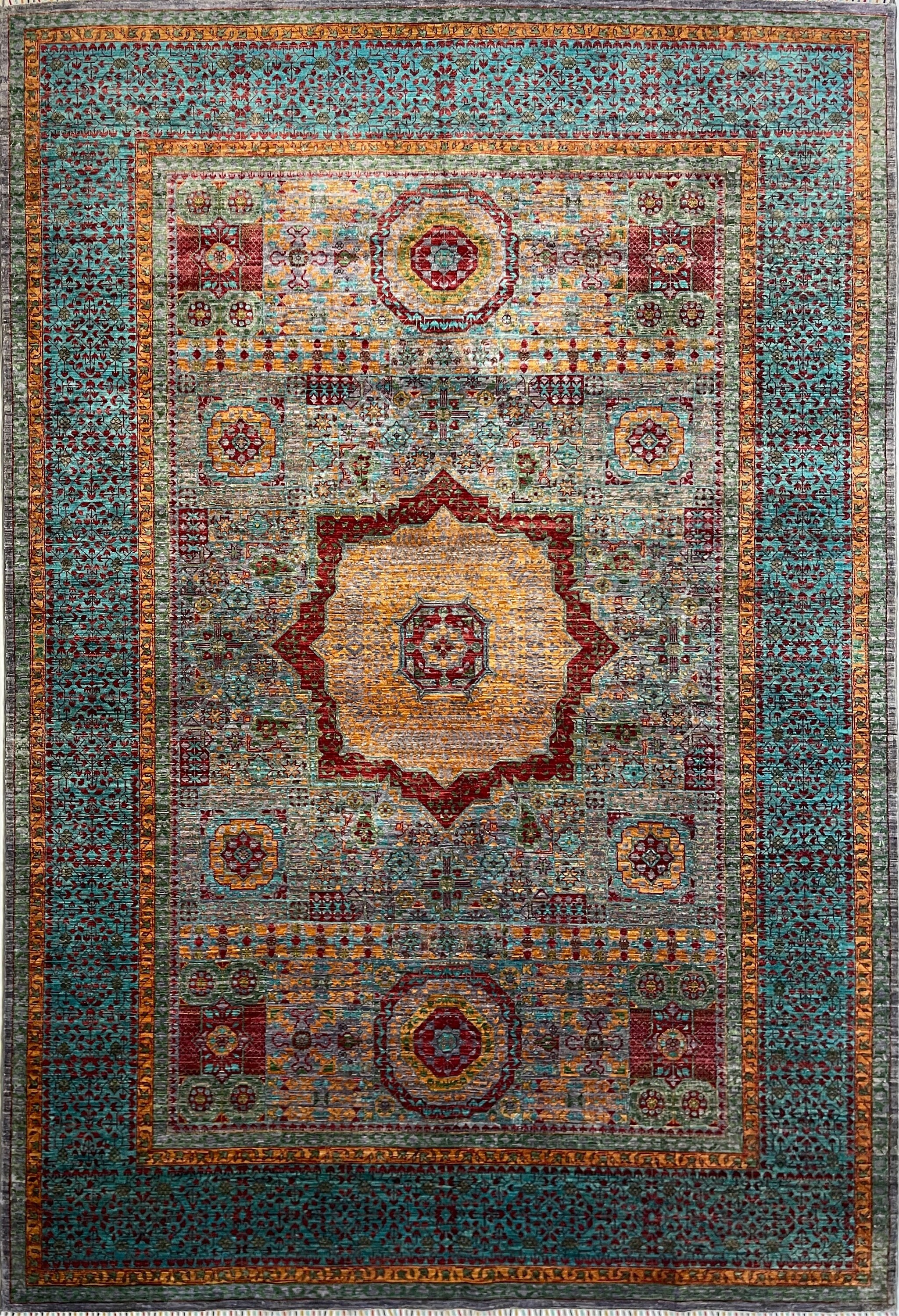 7x10 Blue Mamluk Rug Turquoise Blue Hand Knotted Veg Dyes Wool Turkish ...