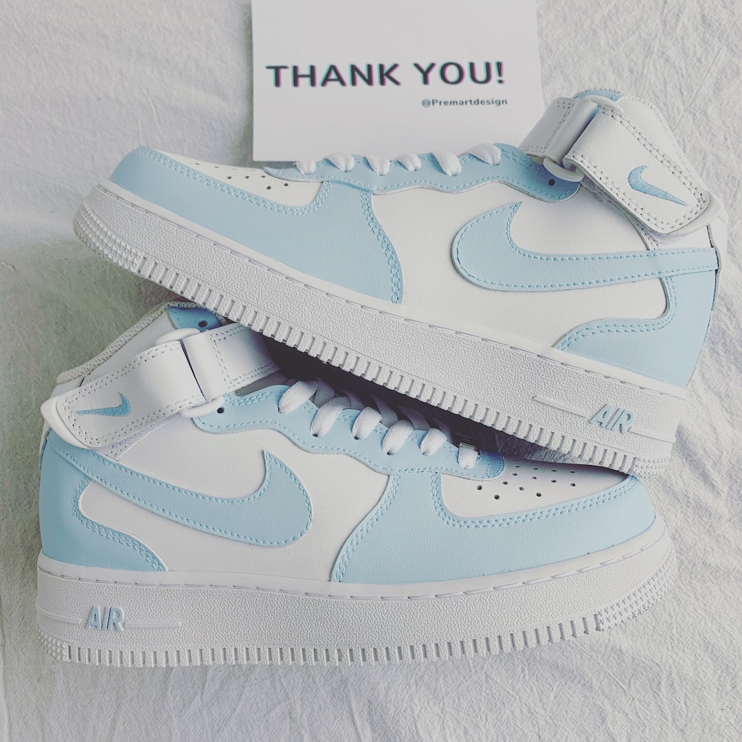 Baby Blue Custom Air Force 1 Mids Hand Painted Custom AF1 - Etsy