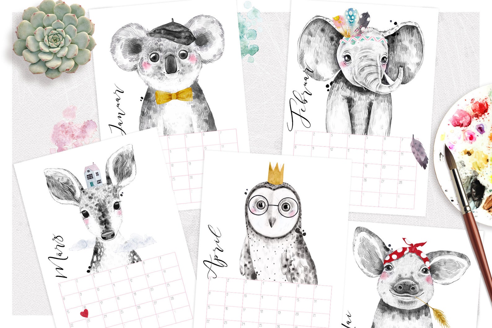 Perpetual Calendar Animal Calendar German * Download Printable ...