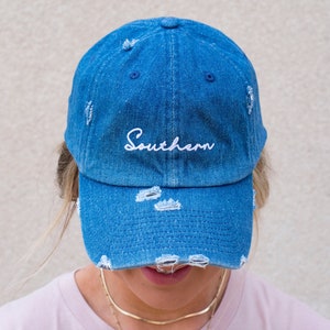 Distressed Southern Hat - Denim Baseball Cap - Cute Vintage Hat ...