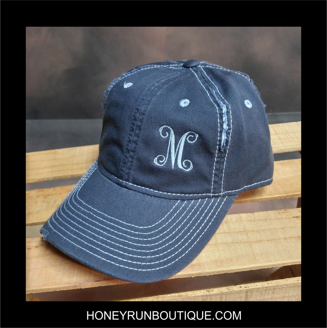 Single Letter Monogram Cap - Distressed Hat - Monogrammed Hat ...