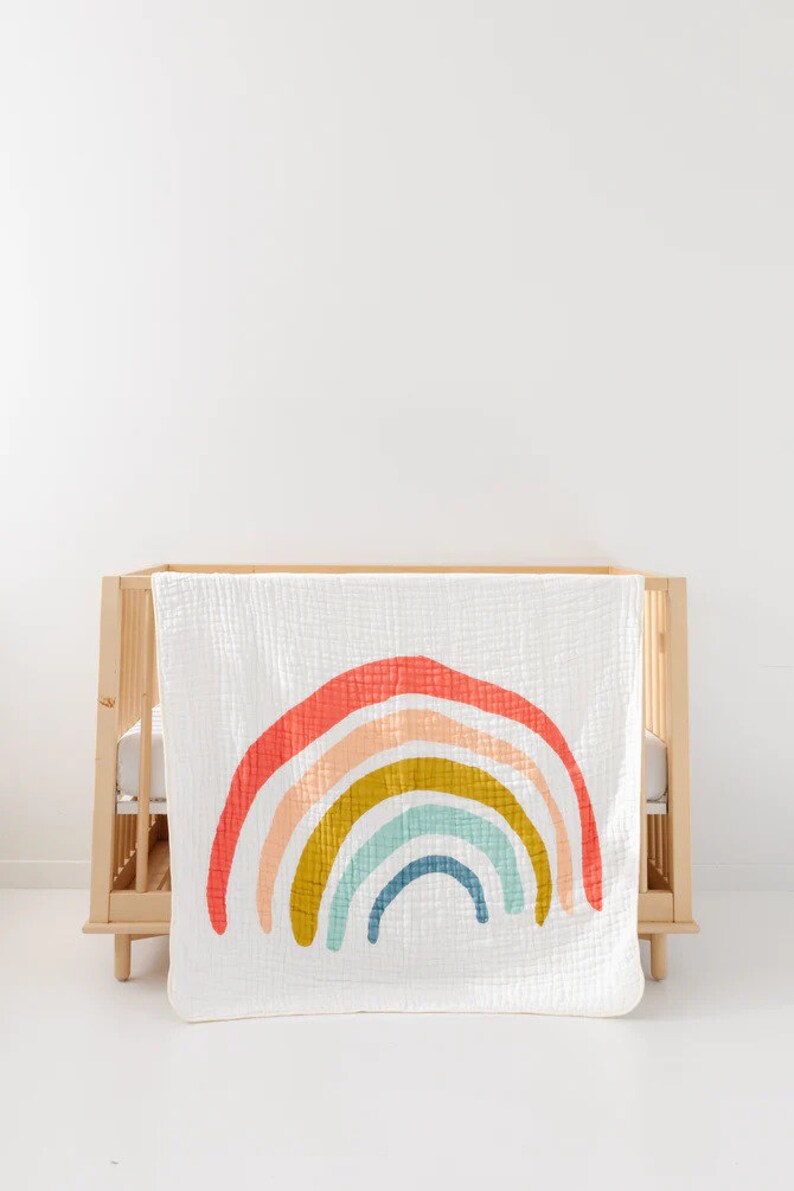 Rainbow Muslin Baby Quilt – Mustard Yellow, Navy, 47x47 Inches - Etsy