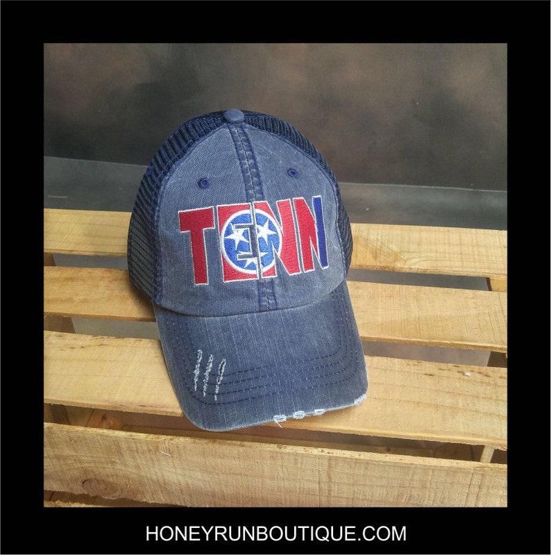 Tennessee Ball Cap Navy Blue Distressed Nashville Tristar | Etsy