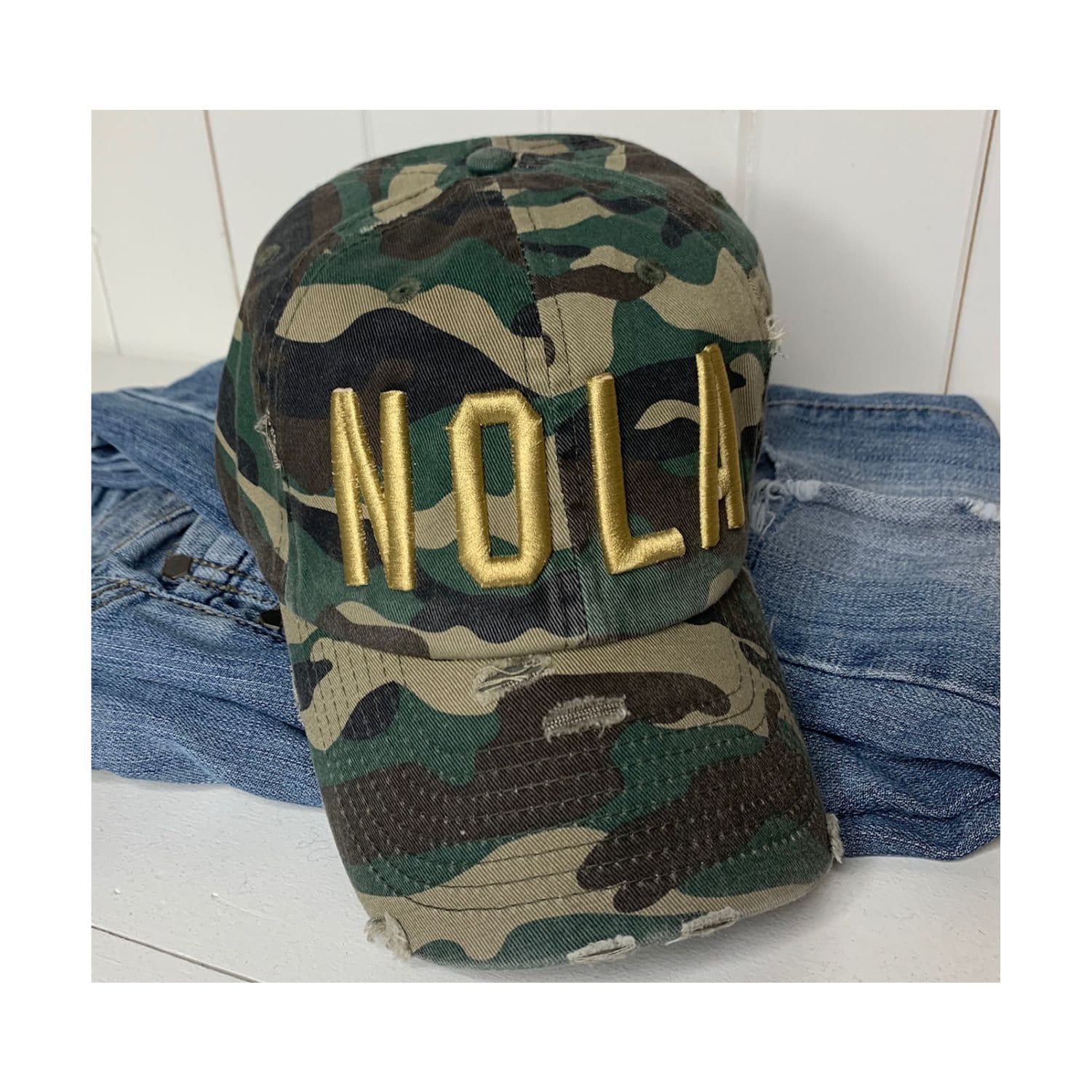 Distressed Green and Brown Camo NOLA Hat New Orleans - Etsy UK