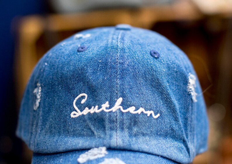 Distressed Southern Hat - Denim Baseball Cap - Cute Vintage Hat ...