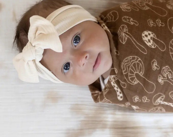 Brixton Phoenix - Retro Mushroom Print Baby Swaddle | Boho Nursery | Retro Nursery Decor ...