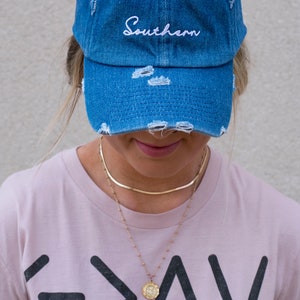 Distressed Southern Hat - Denim Baseball Cap - Cute Vintage Hat ...