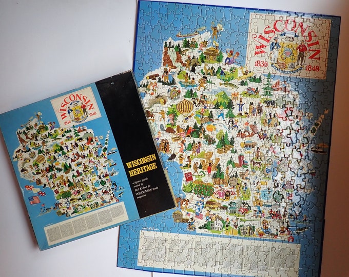 Vintage Wisconsin Heritage Map 500 Piece Jigsaw Puzzle 1974 by ...