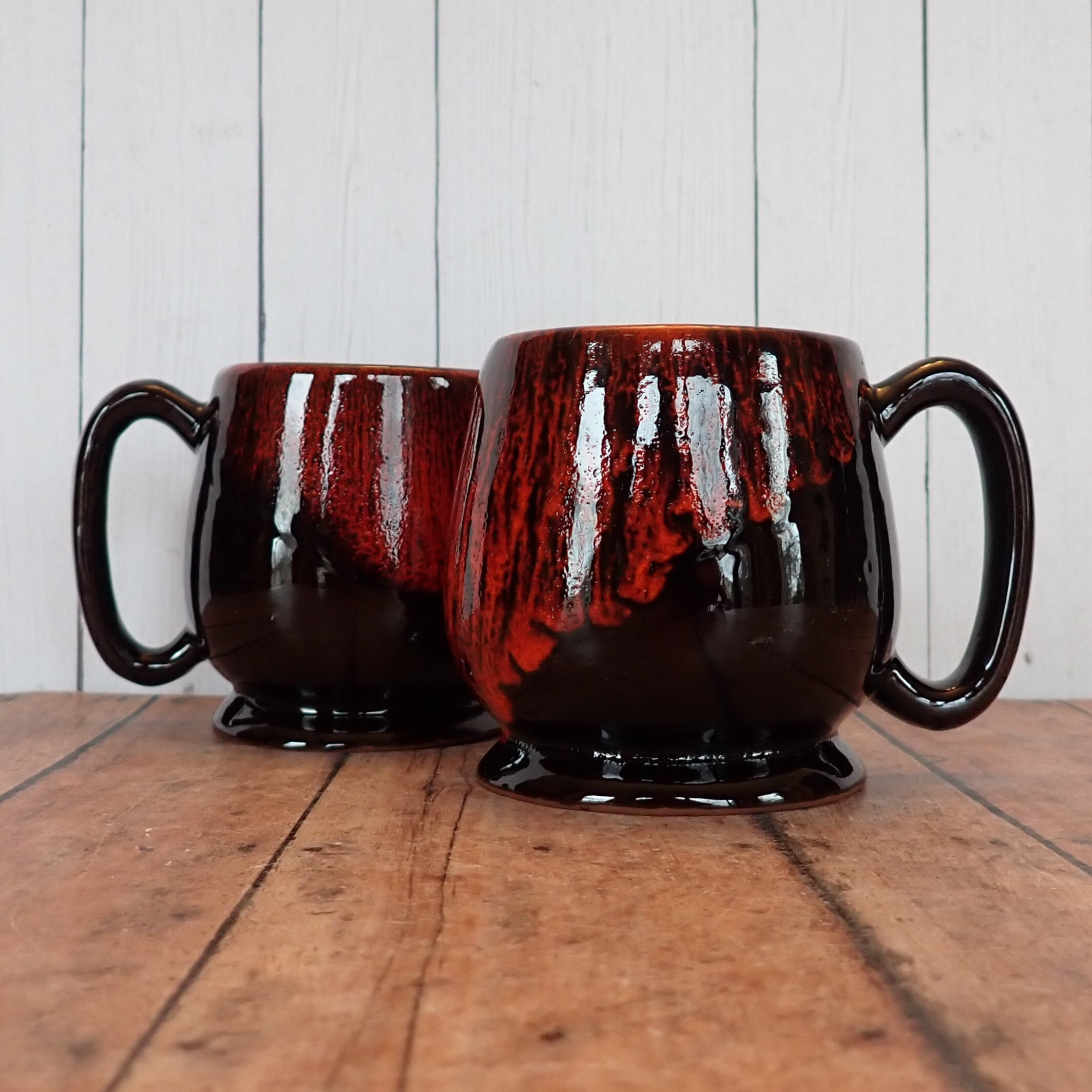 Vintage Canuck Pottery Mug Set of 2 Brown and Orange Drip Glaze Mugs ...