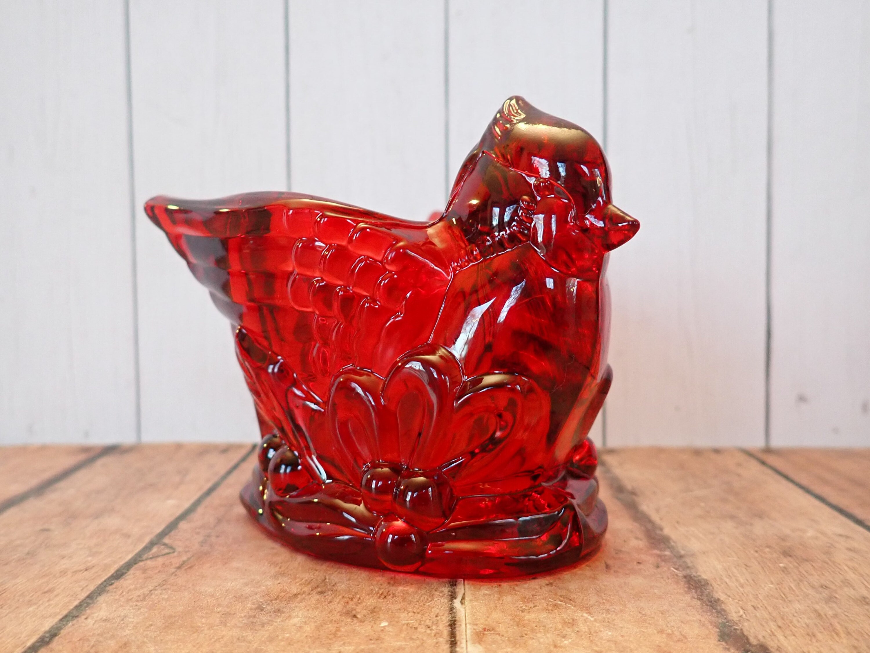 Vintage Gorham Red Glass Bird Cardinal Votive or Tealight Candle Holder ...