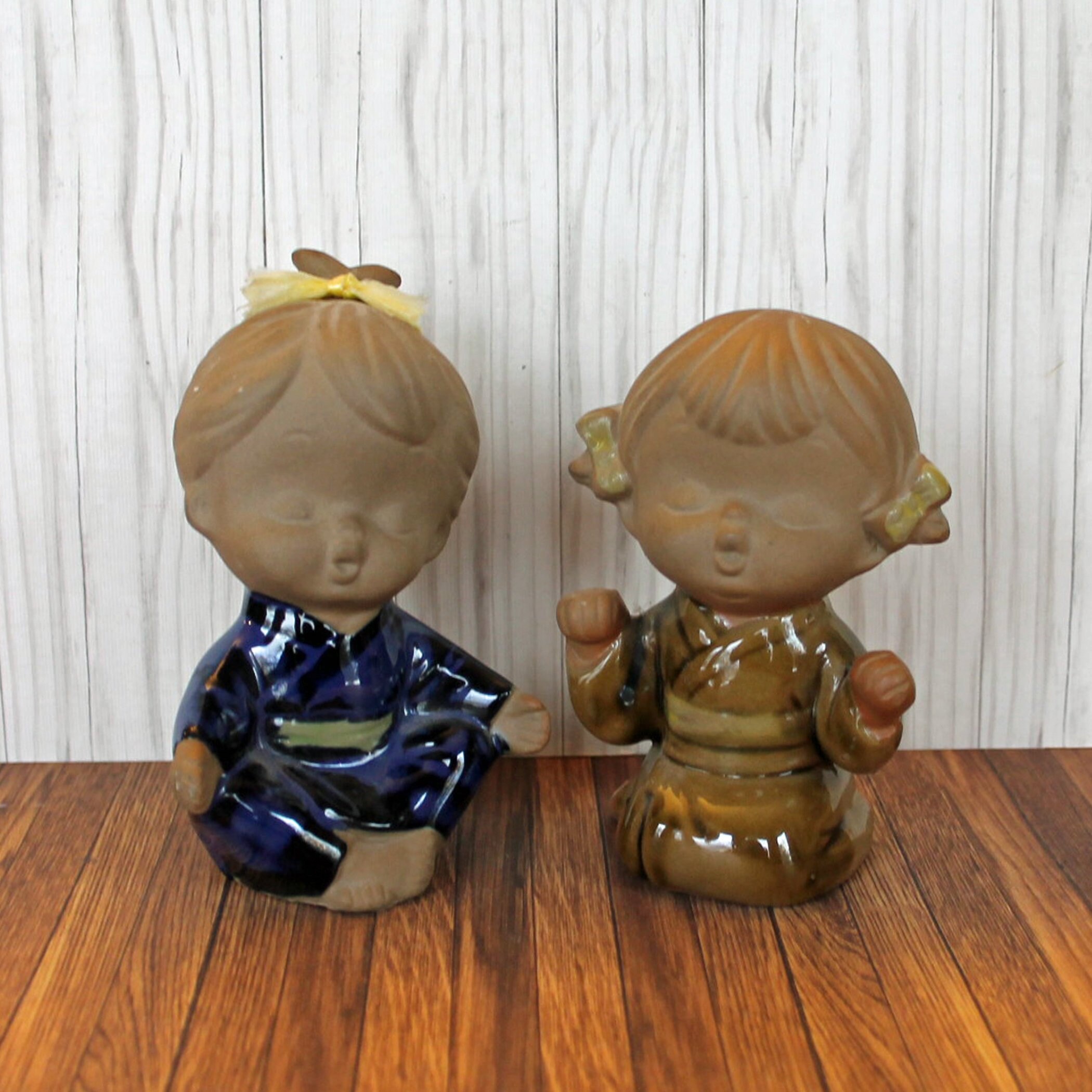 Vintage Ceramic Japanese Asian Figurines Set of 2 Meditation Yoga Om ...