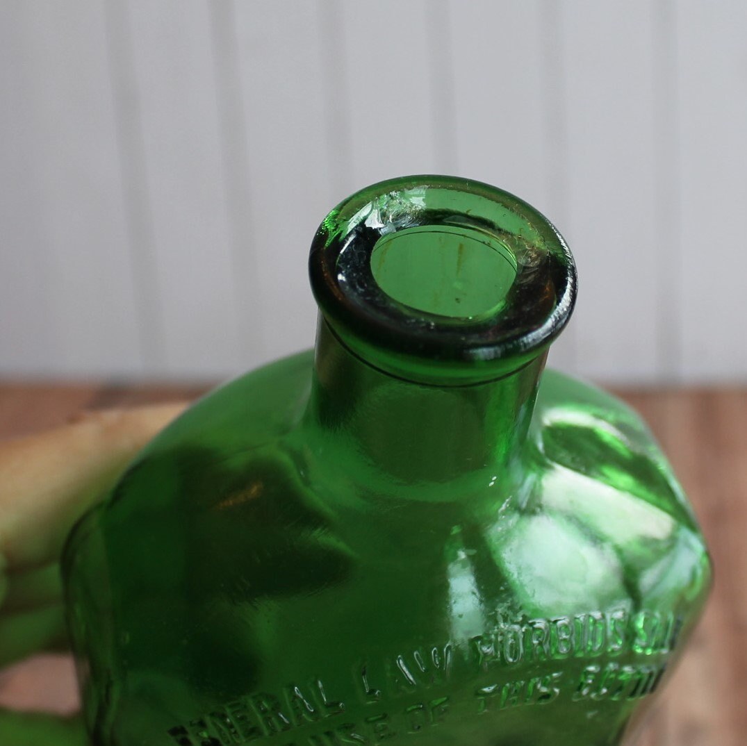 Vintage DuBouchett Green Glass Kummel Liqueur Bottle