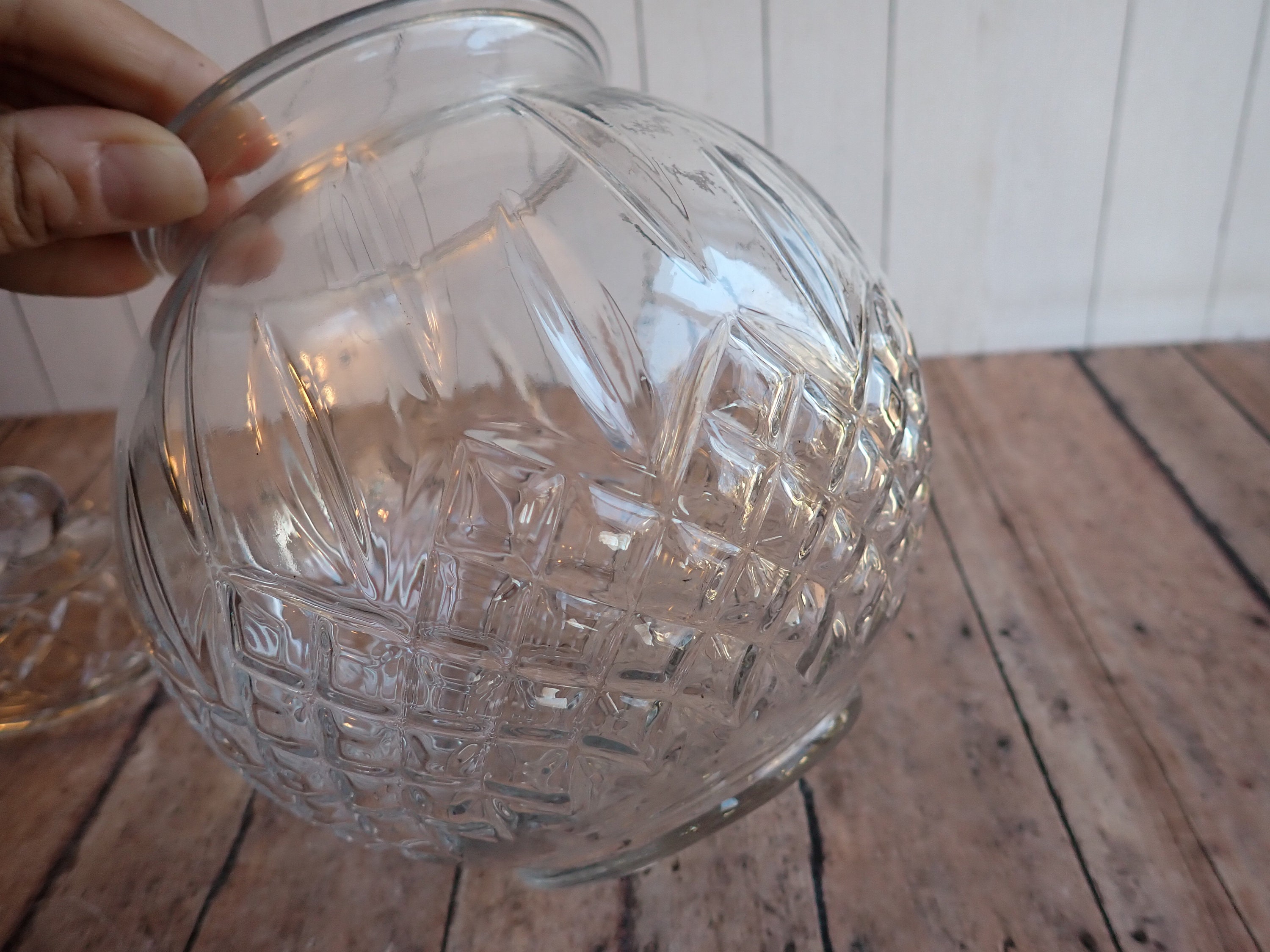 Vintage Large Glass Pumpkin Bowl Candy Dish with Lid Clear Glass Cookie ...