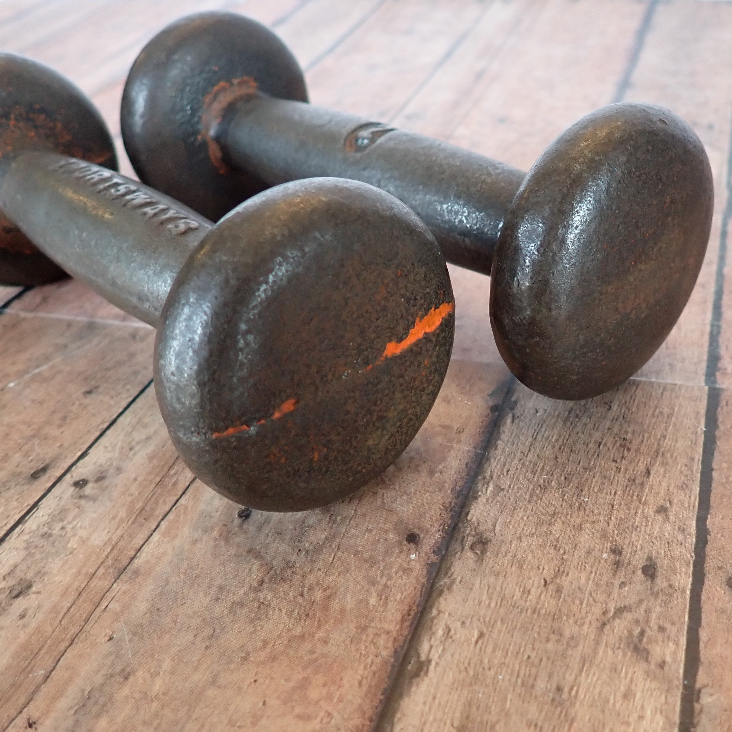 Vintage Cast Iron Barbell Dumbell 2 LB Antique Hand Weight Sports Den ...
